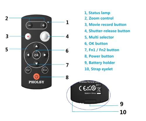 PHOLSY ML-L7 Bluetooth Camera Remote Wireless Shutter Release Control Compatible with Nikon Z30, Z6 II, Z7 II, Z fc, Z50, COOLPIX B600, A1000, P1000, P950