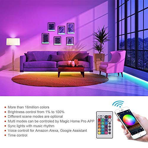Xunata LED Strip Lights, 16.4ft WiFi Wireless Smart Phone Controlled Non-Waterproof RGBWW Light Strip Kit 5050 LED Lights, Working with Android and iOS System, Alexa, Google Assistant