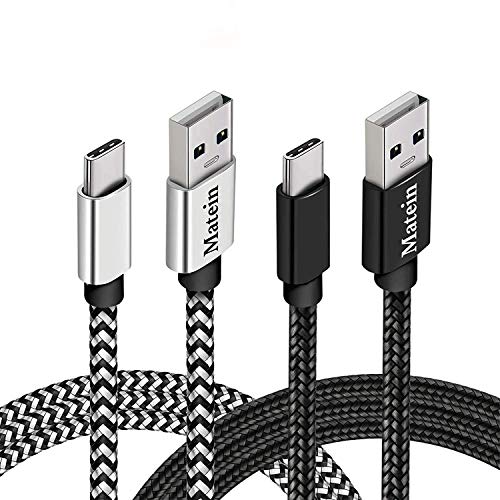 Charging Cable for Galaxy S10, 2 Pack 6ft USB C Cable Long Nylon Fast Charger Cord, USB A to USB C Charger Cables for Samsung S10 S20 Note 20 10, PS5, Google Pixel, MacBook Pro 2020, LG, Black&White