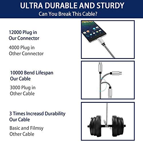 Charging Cable for Galaxy S10, 2 Pack 6ft USB C Cable Long Nylon Fast Charger Cord, USB A to USB C Charger Cables for Samsung S10 S20 Note 20 10, PS5, Google Pixel, MacBook Pro 2020, LG, Black&White