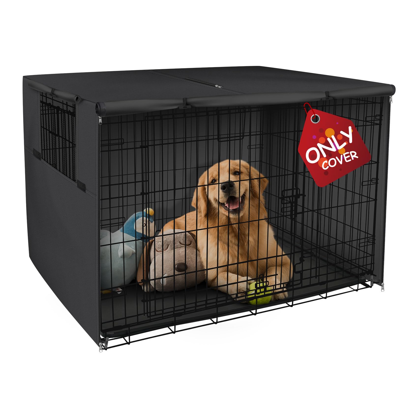 Explore Land 48 inches Dog Crate Cover Heavy Duty Polyester Pet Kennel Sunshade Universal Fit for Wire Cage (Black)