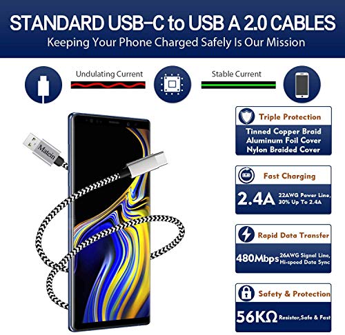 Charging Cable for Galaxy S10, 2 Pack 6ft USB C Cable Long Nylon Fast Charger Cord, USB A to USB C Charger Cables for Samsung S10 S20 Note 20 10, PS5, Google Pixel, MacBook Pro 2020, LG, Black&White