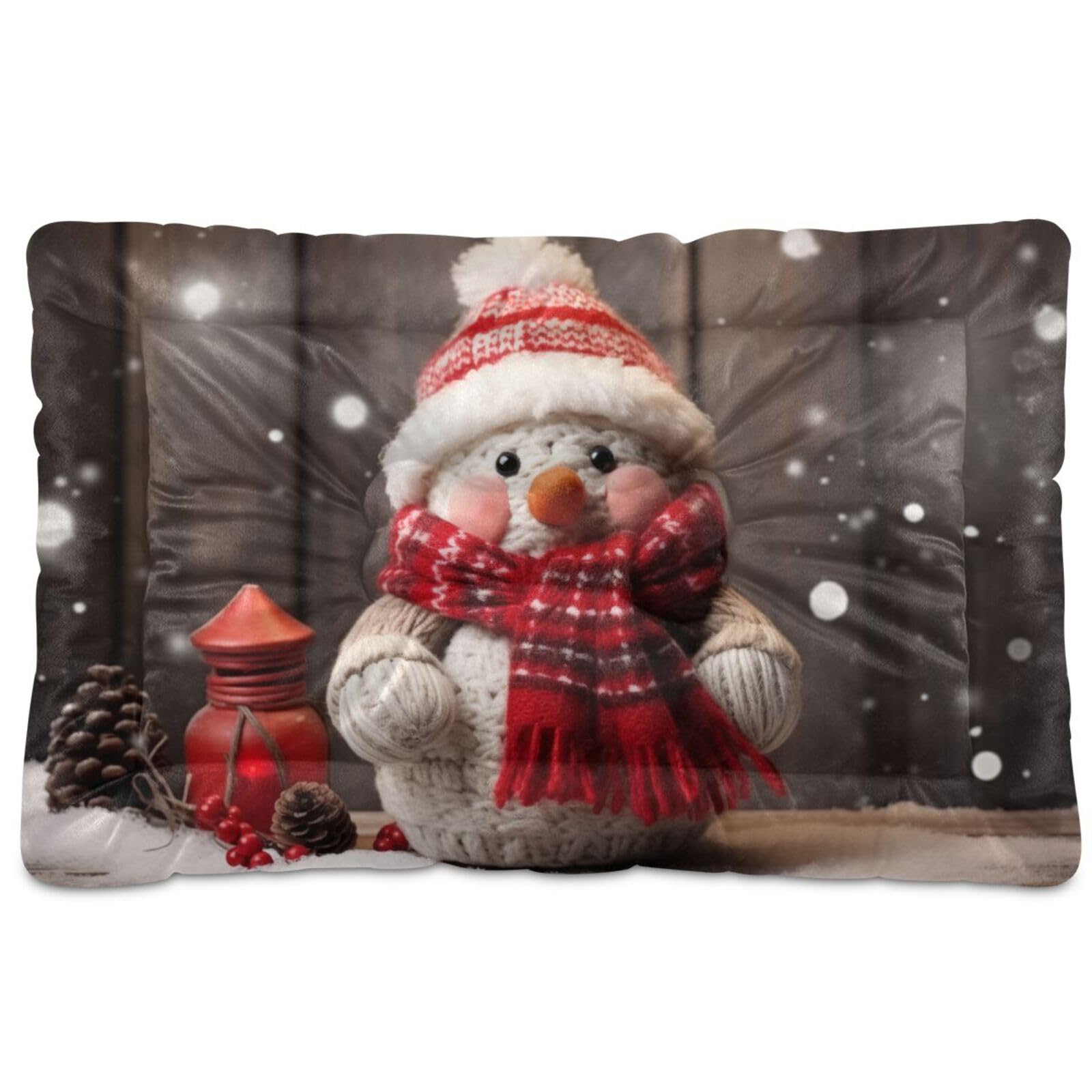Christmas Snowman Crate Pet Bed, Portable Washable Dog Cat Mat, Soft Comfortable Pet Mattress with Non-Slip Bottom for Dogs Cats Sleeping, 36 x 24 Inch