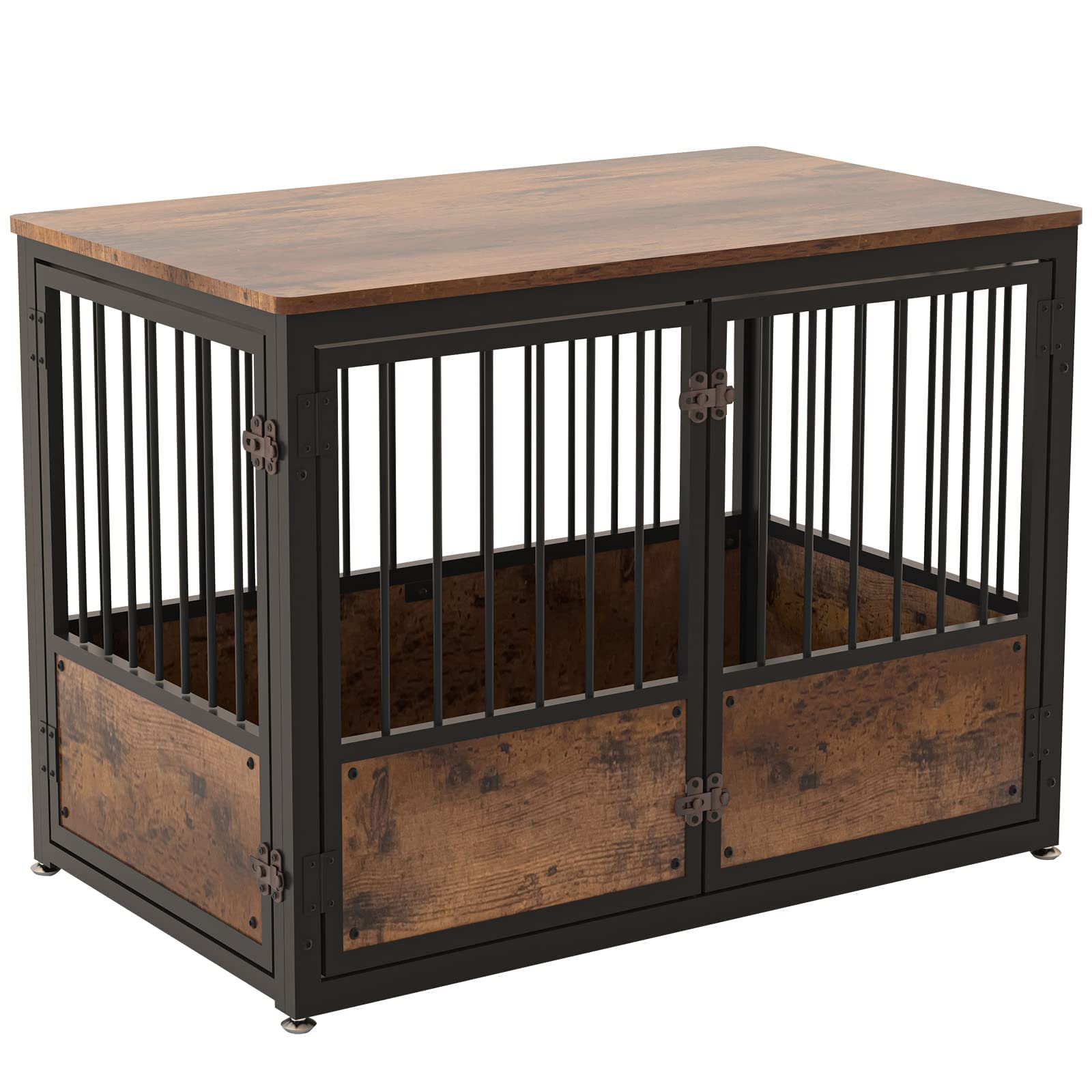 Snimoy Heavy Duty Dog Crate Furniture, Large Pet Cage End Table Wooden Dog Kennel with 3 Doors, Decorative Tall Metal Dog Crate House Indoor with Sturdy Locks for Medium Large Dog