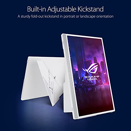 ASUS ROG Strix 15.6” 1080P Portable Gaming Monitor (XG16AHP-W) - White, FHD, 144Hz, IPS, G-SYNC, Built-in Battery, Kickstand, USB Type-C, Micro HDMI, ROG Tripod Stand, Console, 3-Year Warranty
