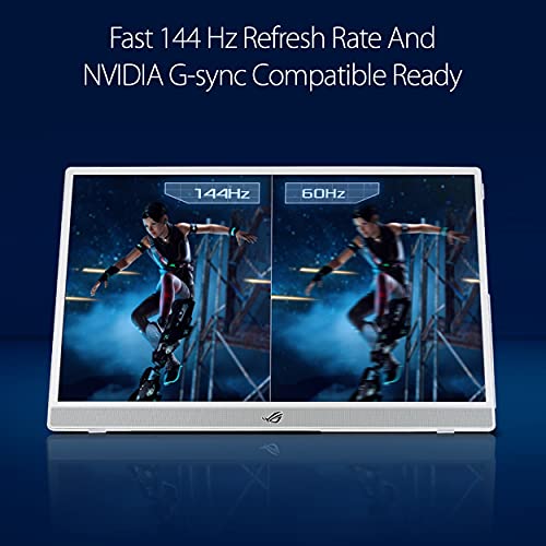 ASUS ROG Strix 15.6” 1080P Portable Gaming Monitor (XG16AHP-W) - White, FHD, 144Hz, IPS, G-SYNC, Built-in Battery, Kickstand, USB Type-C, Micro HDMI, ROG Tripod Stand, Console, 3-Year Warranty