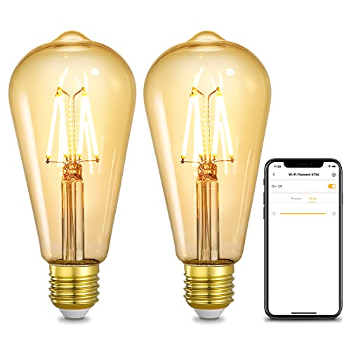 Linkind Smart Edison Bulbs, WiFi LED E26 Edison Bulbs, Dimmable ST64 Vintage Filament Light Bulb, 45W Equivalent, 2200K Soft White, 350lm, Compatible with Alexa, Google Home, No Hub Required, 2 Pack