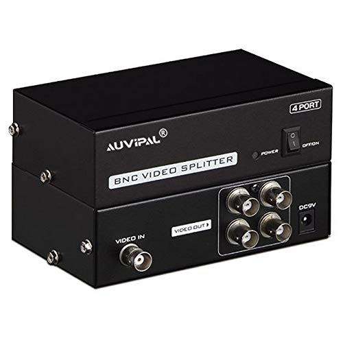 AuviPal 4-Port (1 Input 4 Output) BNC Video Splitter Box Coaxial Distributor Amplifier for Video Monitoring System CCTV Security Camera