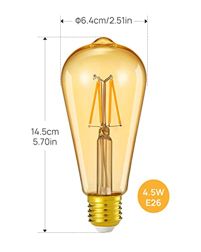 Linkind Smart Edison Bulbs, WiFi LED E26 Edison Bulbs, Dimmable ST64 Vintage Filament Light Bulb, 45W Equivalent, 2200K Soft White, 350lm, Compatible with Alexa, Google Home, No Hub Required, 2 Pack