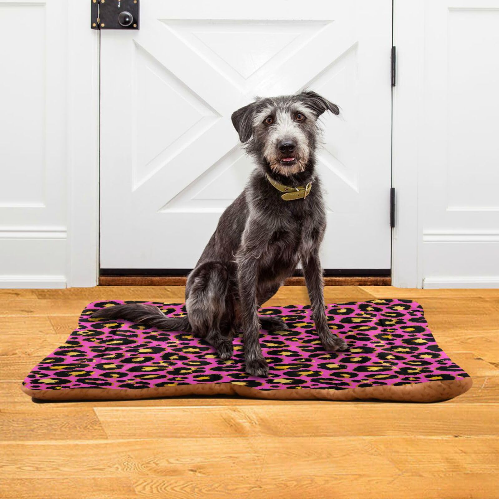 YETTASBIN Leopard Crate Pet Bed, Portable Washable Dog Cat Mat, Soft Comfortable Pet Mattress with Non-Slip Bottom for Dogs Cats Sleeping, 24 x 18 Inch