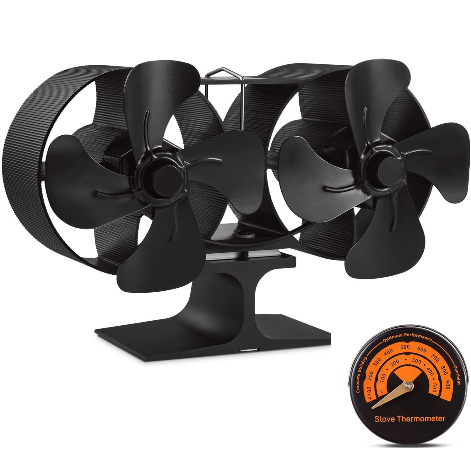 Ifan Heat Powered Fireplace Fan with a Thermometer, Quiet Wood Stove Fan, Eco Stove Dual Motors Fans for Air Circulation Heating