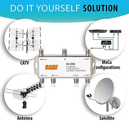 BAMF 6 Way Coaxial Cable Splitter, Bi-Directional Coax MoCA 5-2300MHz, RG6 Compatible, Nickel Plated Cable Splitter 2 Way Internet and TV Splitter, Satellite, Antenna, Analog/Digital Connections