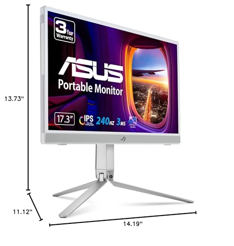 ASUS ROG Strix 15.6” 1080P Portable Gaming Monitor (XG16AHP-W) - White, FHD, 144Hz, IPS, G-SYNC, Built-in Battery, Kickstand, USB Type-C, Micro HDMI, ROG Tripod Stand, Console, 3-Year Warranty
