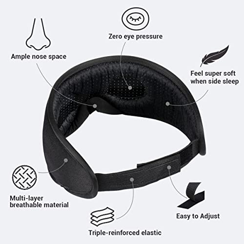 Sleep Eye Mask for Men Women,3D Contoured Cup Eye Mask for 100% Light Blocking, Sleeping Mask with Adjustable Strap and Earplugs, Soft Comfort Eye Cover for Travel Yoga Nap, Black