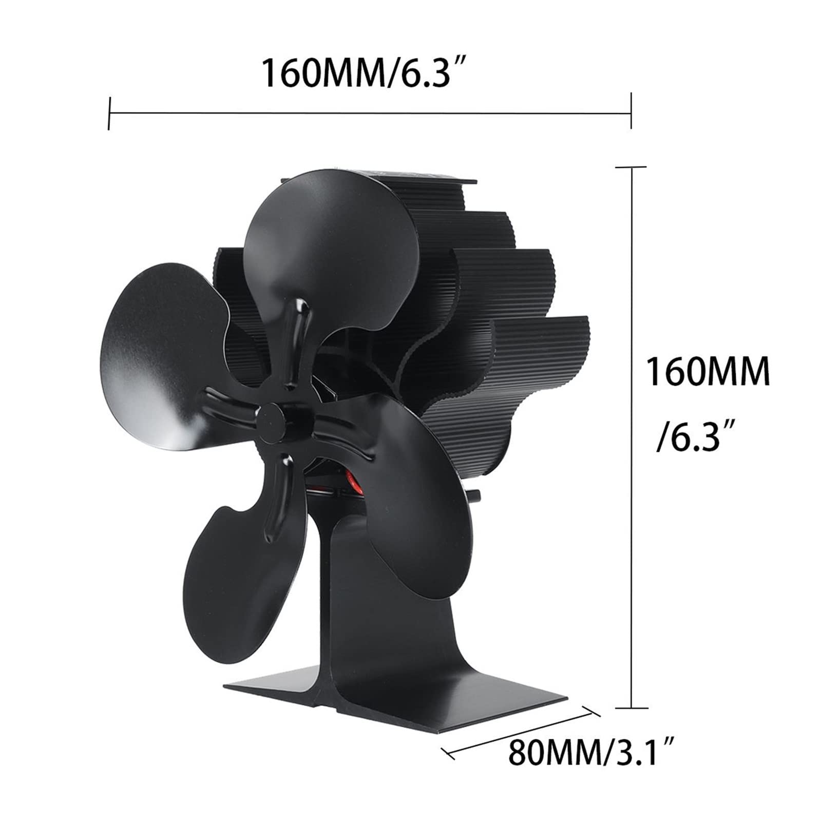 4- Stove Fireplace Fan Effecient Heat Powered Log Wood Burner Stove Fan Eco-Fan Quiet Heat Distribution (Color : Black)