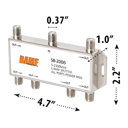 BAMF 6 Way Coaxial Cable Splitter, Bi-Directional Coax MoCA 5-2300MHz, RG6 Compatible, Nickel Plated Cable Splitter 2 Way Internet and TV Splitter, Satellite, Antenna, Analog/Digital Connections