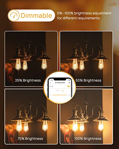 Linkind Smart Edison Bulbs, WiFi LED E26 Edison Bulbs, Dimmable ST64 Vintage Filament Light Bulb, 45W Equivalent, 2200K Soft White, 350lm, Compatible with Alexa, Google Home, No Hub Required, 2 Pack
