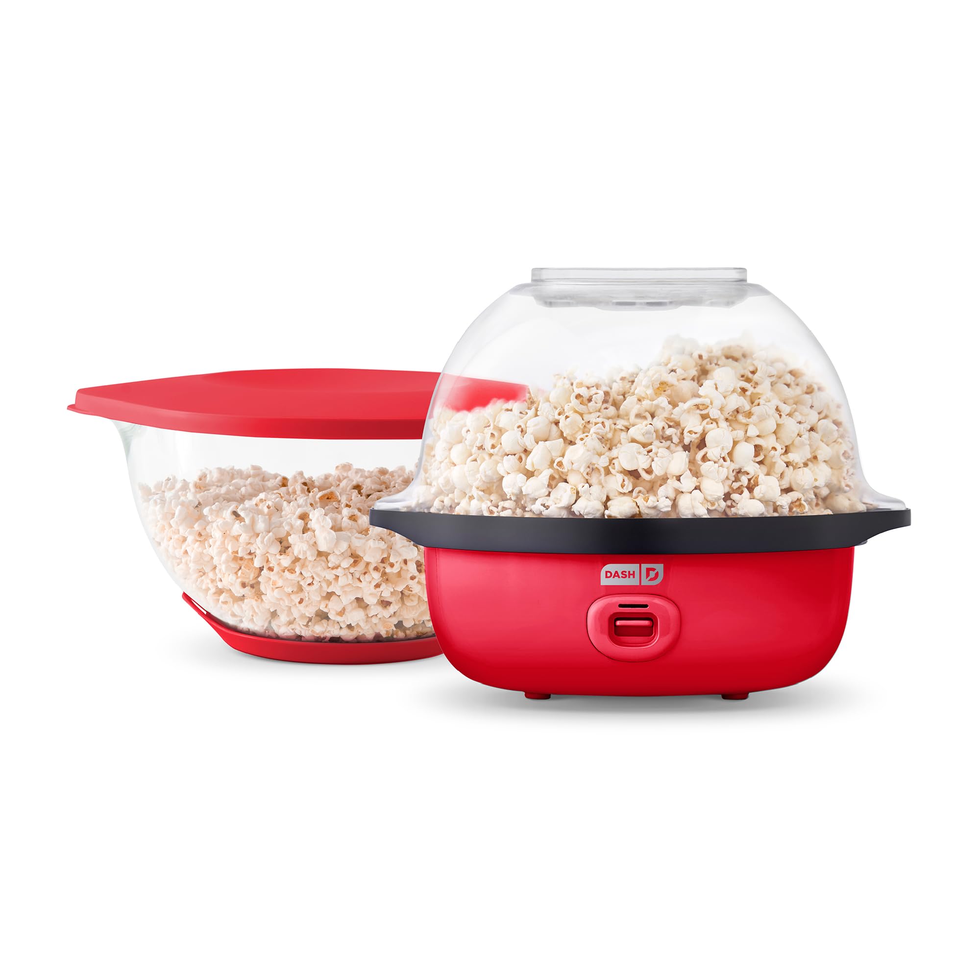 DASH SmartStoreâą Deluxe Stirring Popcorn Maker, Hot Oil Electric Popcorn Machine with Large Lid for Serving Bowl and Convenient Storage, 24 Cups â Red
