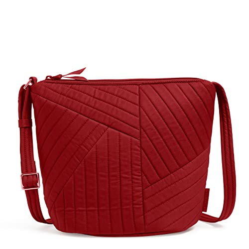 Vera Bradley Women's Cotton Bucket Crossbody Purse, Cardinal Red - Recycled Cotton, One Size