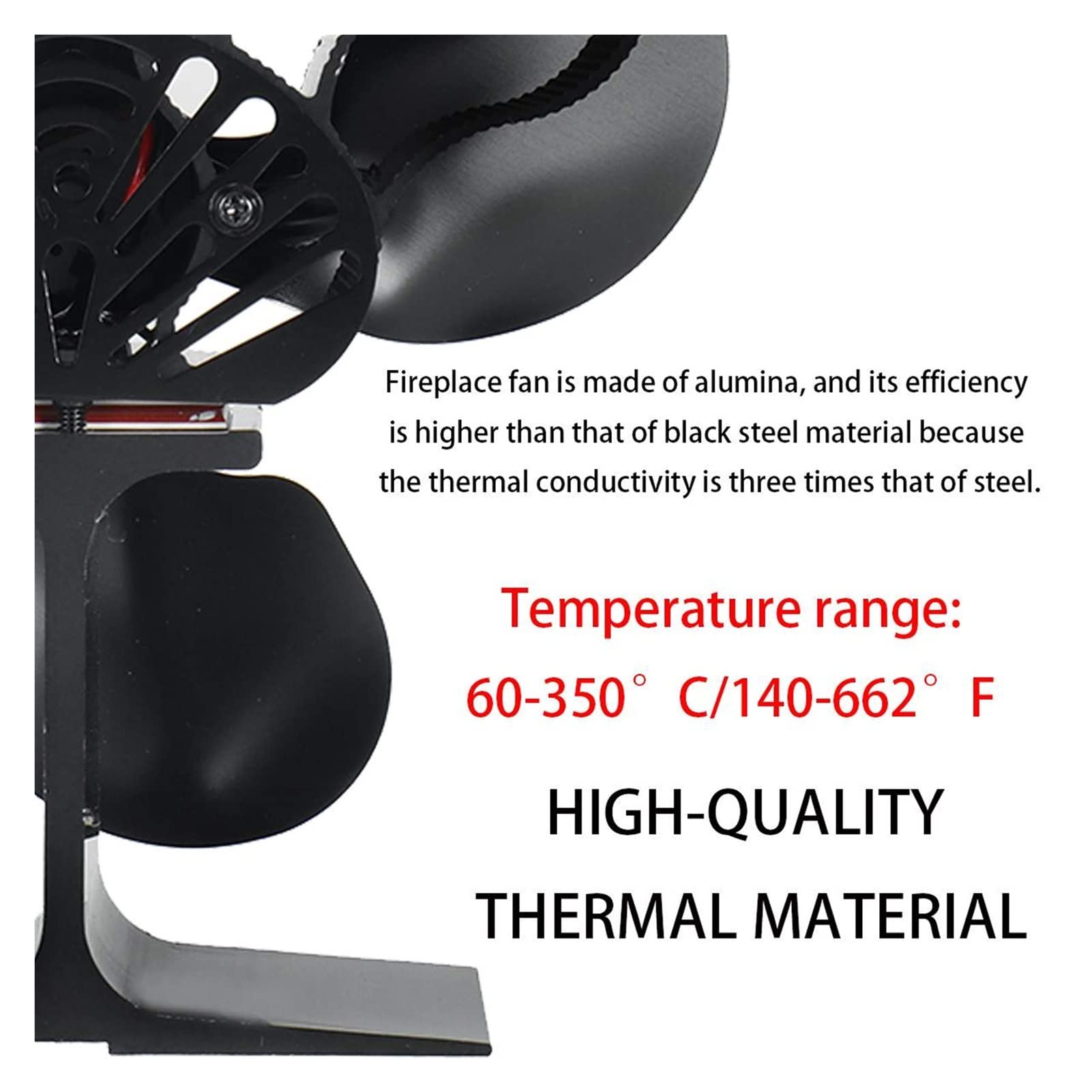 4- Stove Fireplace Fan Effecient Heat Powered Log Wood Burner Stove Fan Eco-Fan Quiet Heat Distribution (Color : Black)
