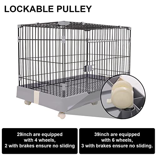 Cat Dog Crate Pet Kennel Steel Wire Small Animal Crate for Rabbit with Drawer Leak-Proof Tray, Double Door, 29 Inch
