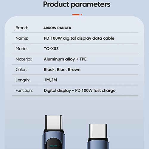 5A Type C to Type-C Cable Super Turbo Charging PD 100W Digital LED C to C Nylon Braided for Samsung High Stable Current Save PVC USB-C Charger Fast-Speed Data Sync Smart Chip 2Meter Length (2M-Blue)
