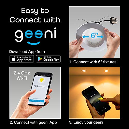 Geeni Prisma Plus Smart Wi-Fi LED Dimmable RBGW Recessed Multicolor Downlight, Works with Alexa and Google Assistant (2700-6500K) 6", 2-Pack