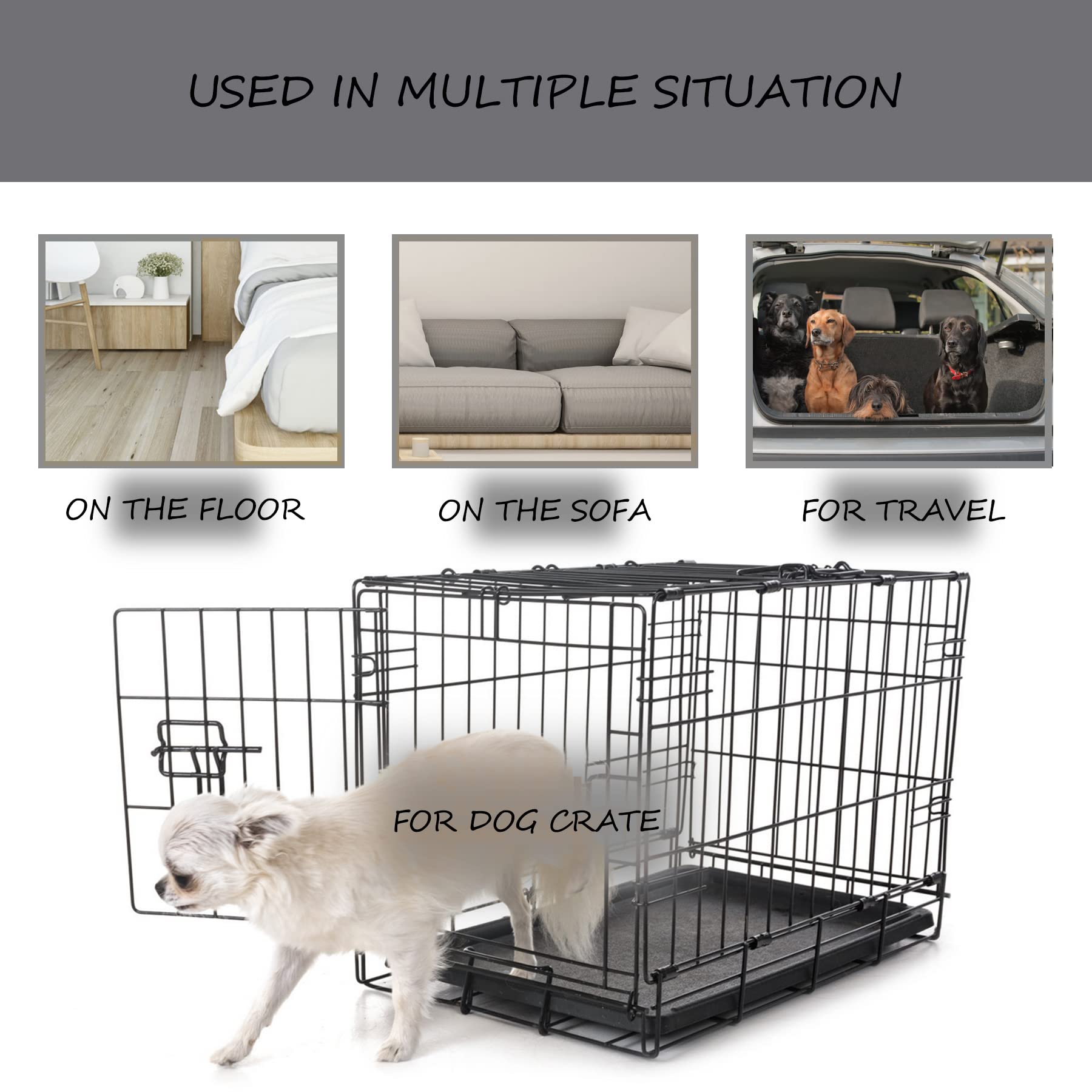 Washable Dog Bed Mat Reversible Dog Crate Pad Soft Fluffy Pet Kennel Beds Dog Sleeping Mattress for Large Jumbo Medium Small Dogs, 29 x 18 Inch, Gray