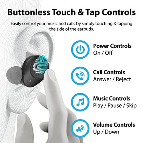 iLuv TB200 Black True Wireless Earbuds Cordless in-Ear Bluetooth 5.0 with Hands-Free Call Microphone, IPX6 Waterproof Protection, High-Fidelity Sound; Includes Compact Charging Case & 4 Ear Tips