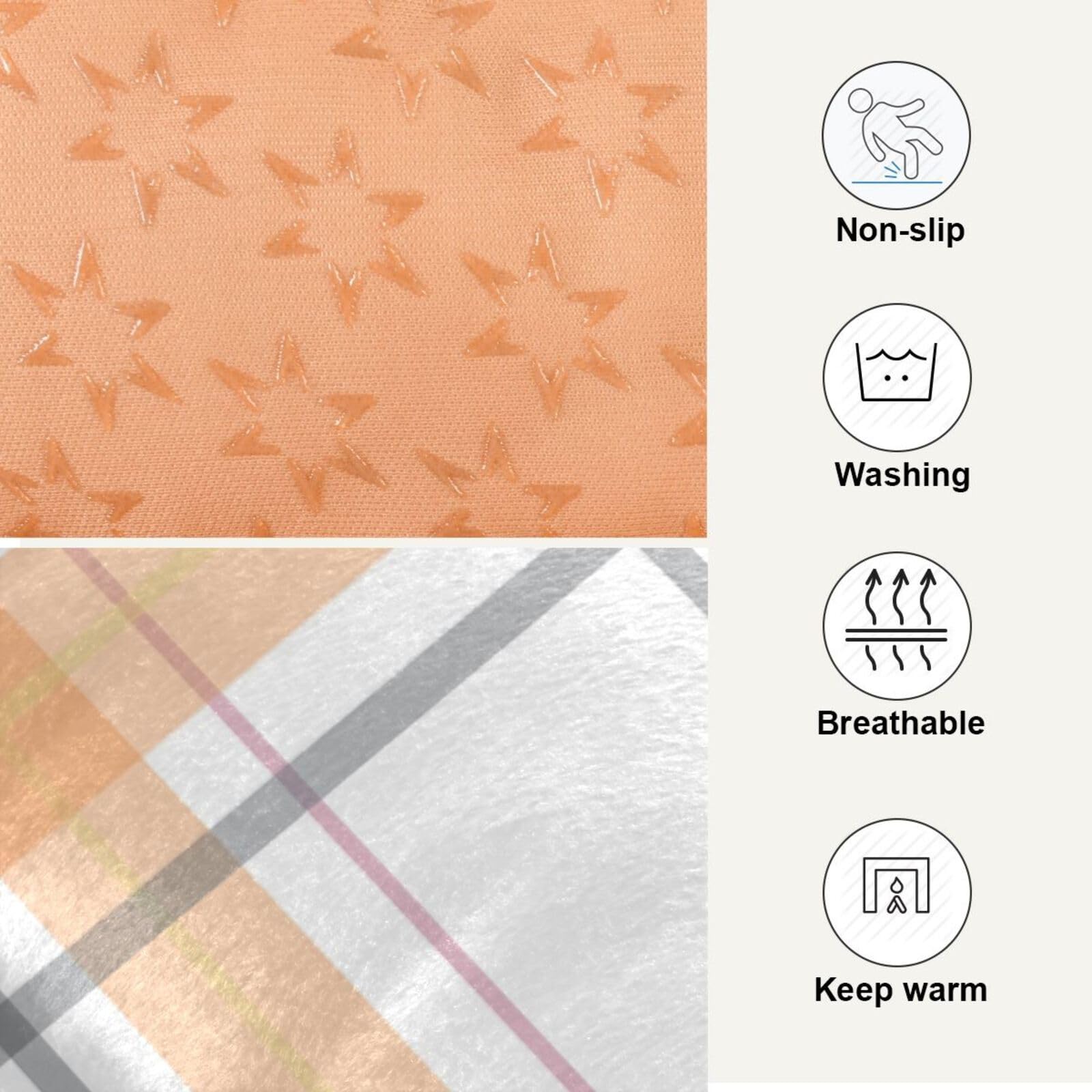 Coikll Modern Minimalist Orange White Square Grid Pet Bed Pad Soft Dog Bed Mat with Anti-Slip Bottom, Machine Washable Crate Pad Mattress for Dog Sleeping- 24 * 18inches