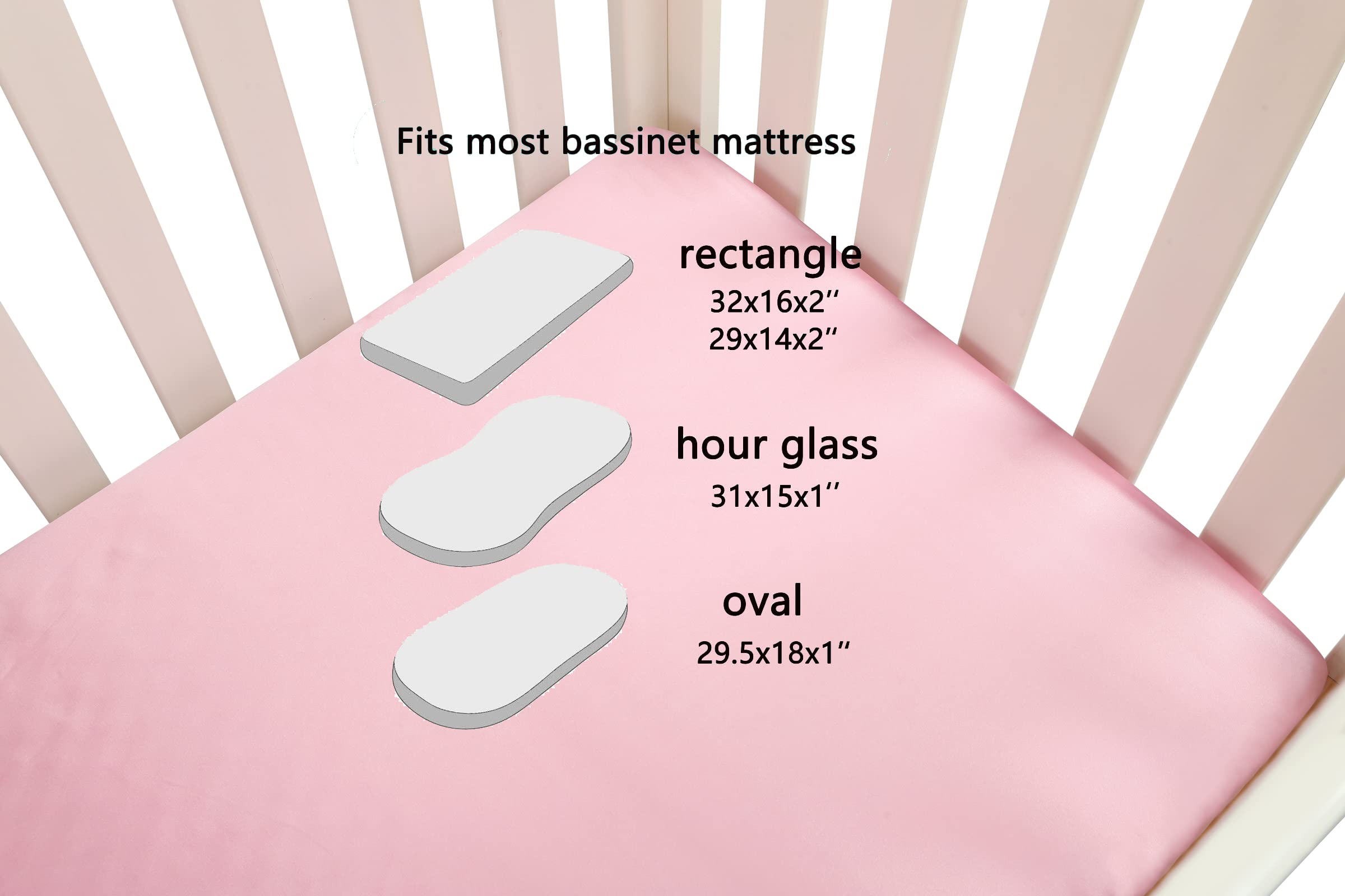 Satin Bassinet Sheet Set 2 Pack Ultra Soft Silk Fit for Rectangle, Hourglass, Oval Bassinet Mattress Protect for Baby Hair and Skin Cradle or Bassinet Sheets, Lt Grey & Pink