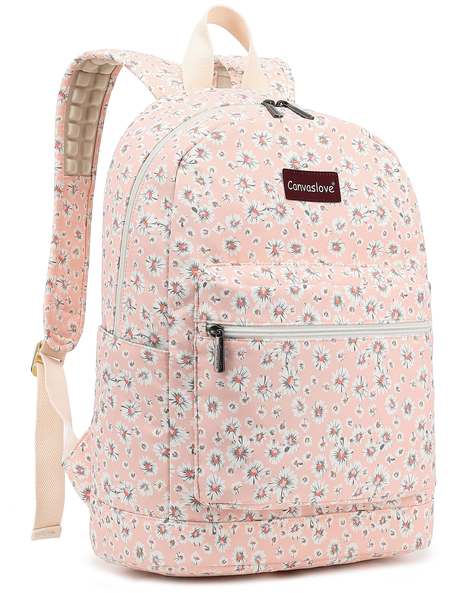 Canvaslove Pink Chrysanthemum Waterproof laptop backpack with Massage Cushion Straps and USB charging port for laptop up to 15 inch Men Women Outdoor Travel Backpack