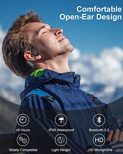 LISNLAB Bone Conduction Headphones, Open-Ear Bluetooth 5.2 Sport Headphones, Wireless Earphones with Mic, IP55 Sweatproof Headset for Running Workouts Gym Cycling Hiking (Black)