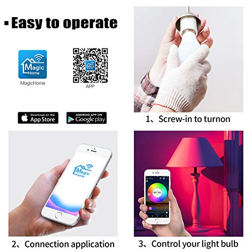MagicLight Smart Light Bulb Works with Alexa Google Home, A19/E26 800LM Color Changing Light Bulb, WiFi & Bluetooth 5.0, Dimmable, RGBCW, Music Sync, APP Control, No Hub Required
