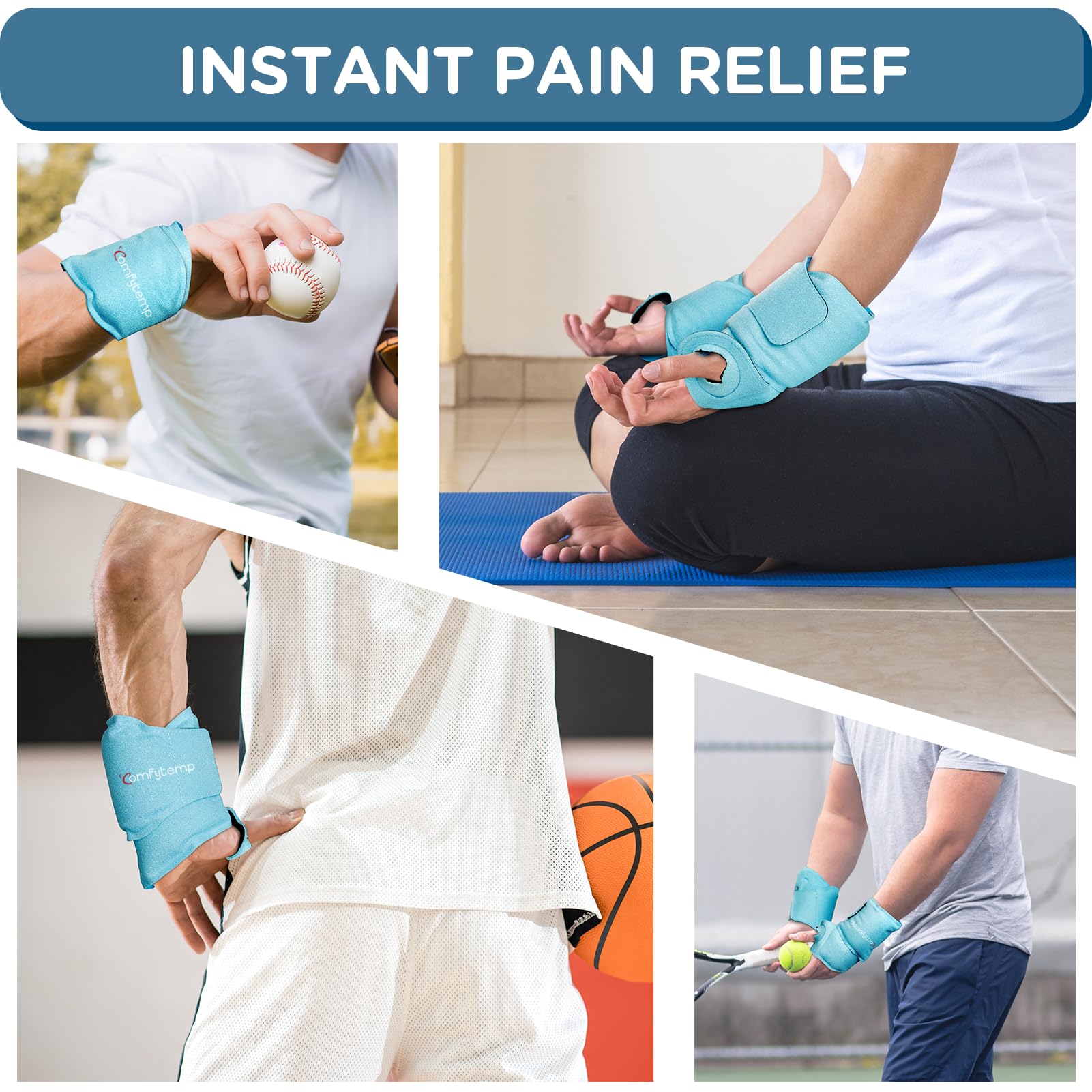 Comfytemp Wrist Ice Pack Wrap for Carpal Tunnel Relief, 2 Gel Packs, FSA HSA Eligible, Hot Cold Compression Brace for Hand Injuries Reusable, Achilles Tendonitis, Tenosynovitis, Men Women Surgery Gift