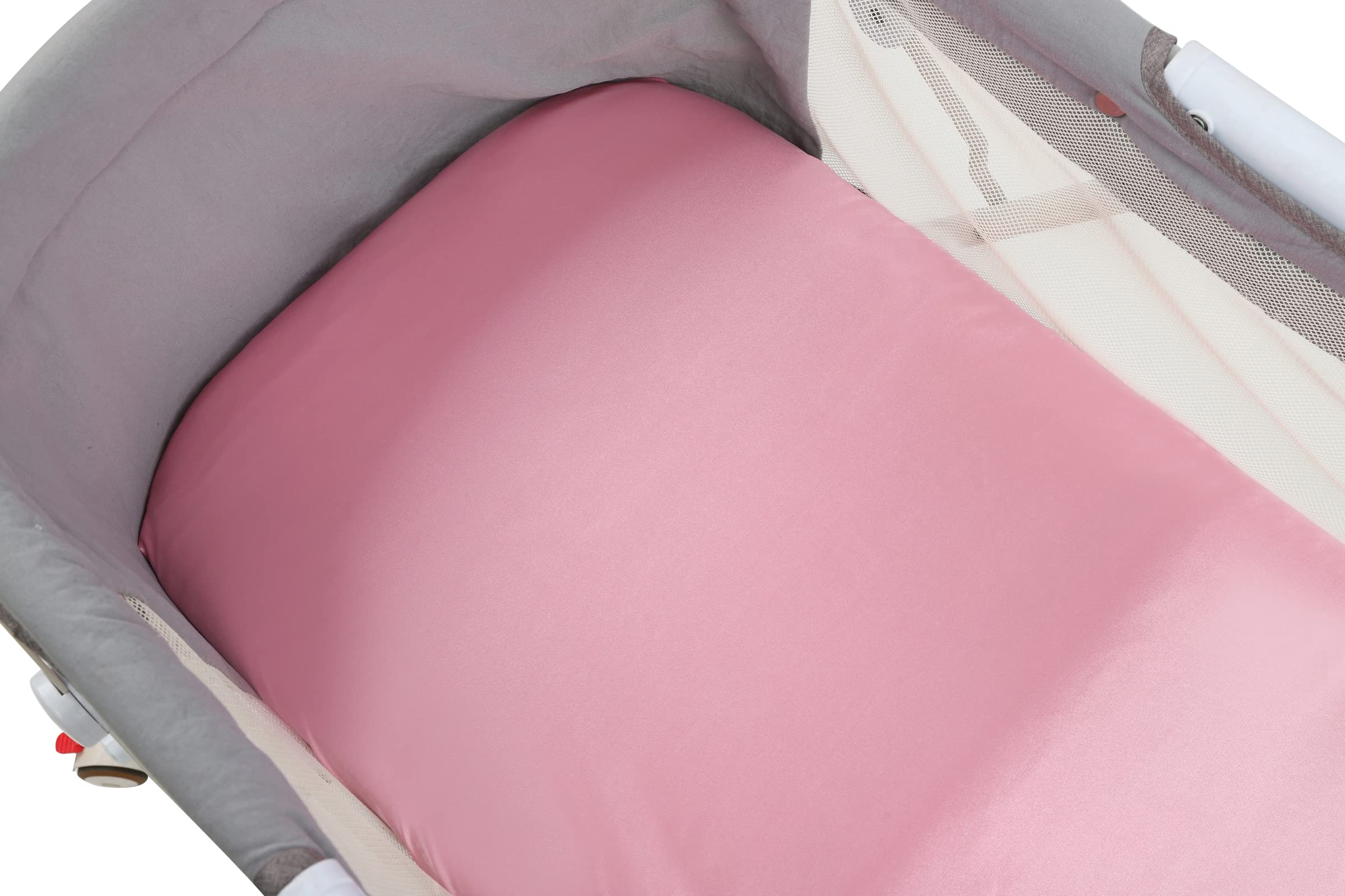 Satin Bassinet Sheet Set 2 Pack Ultra Soft Silk Fit for Rectangle, Hourglass, Oval Bassinet Mattress Protect for Baby Hair and Skin Cradle or Bassinet Sheets, Lt Grey & Pink