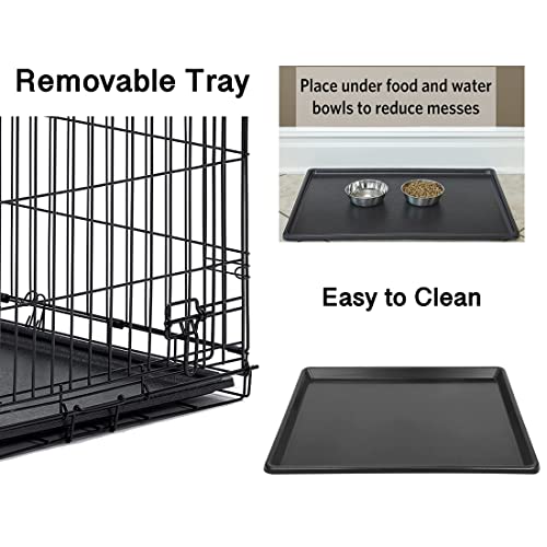 SIGNZWORLD Large Dog Crate, 42-Inch, Black, Foldable, Portable, Secure, Removable Tray, Handle, Suitable for Intermediate Dog Breeds