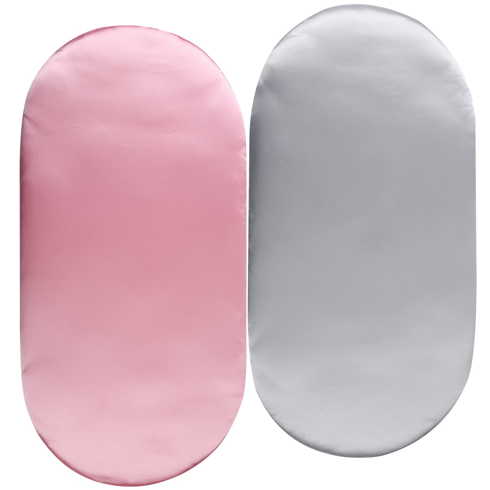 Satin Bassinet Sheet Set 2 Pack Ultra Soft Silk Fit for Rectangle, Hourglass, Oval Bassinet Mattress Protect for Baby Hair and Skin Cradle or Bassinet Sheets, Lt Grey & Pink