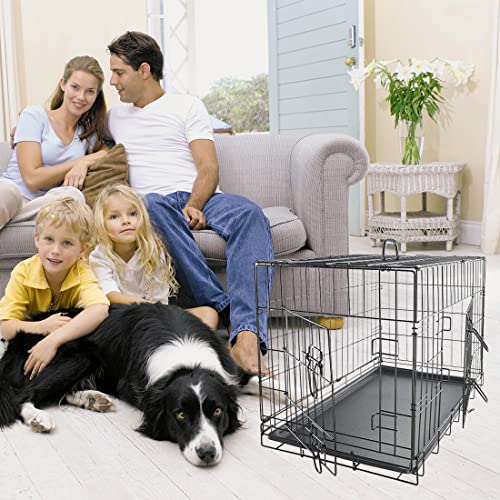 SIGNZWORLD Large Dog Crate, 42-Inch, Black, Foldable, Portable, Secure, Removable Tray, Handle, Suitable for Intermediate Dog Breeds