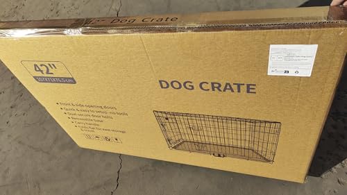 SIGNZWORLD Large Dog Crate, 42-Inch, Black, Foldable, Portable, Secure, Removable Tray, Handle, Suitable for Intermediate Dog Breeds