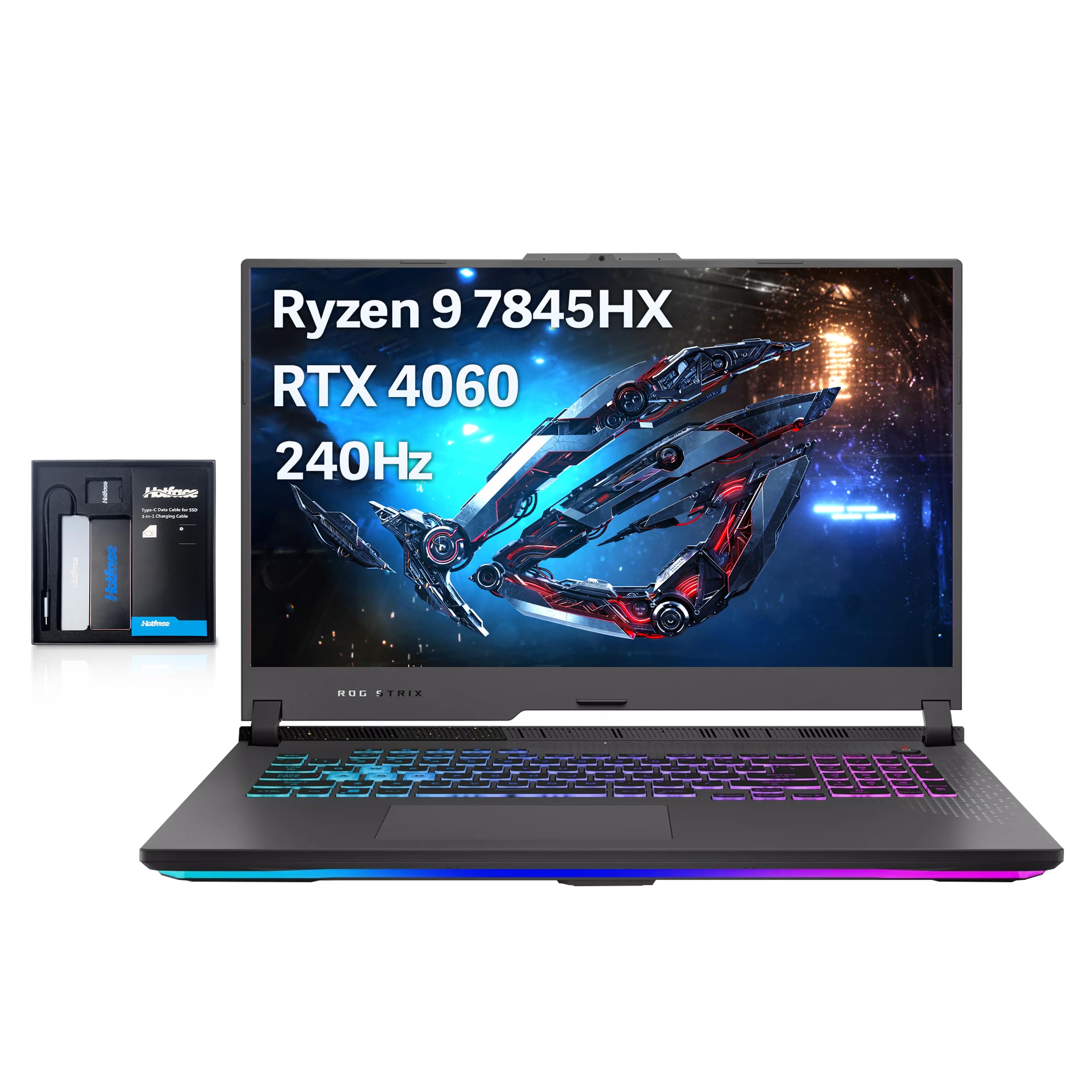 asus ROG Strix G17 Gaming Laptop, 17.3'' QHD 240Hz Display, AMD Ryzen 9 7845HX, GeForce RTX 4060, 64GB DDR5 RAM, 4TB PCIe SSD, RGB Backlit Keyboard, Win 11 Pro, Gray, 32GB Hotface USB Card