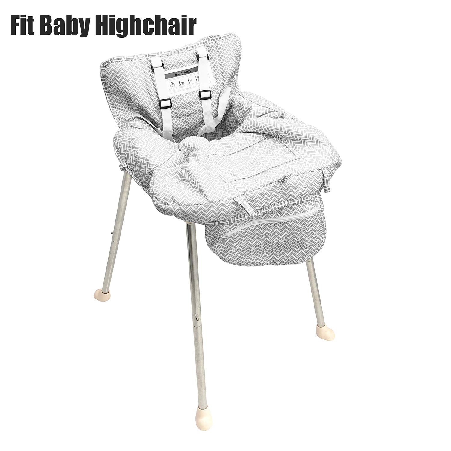 Portable 2-in-1 Grocery Cart Seat Cover and Baby Highchair Cover (Gray Chevron)