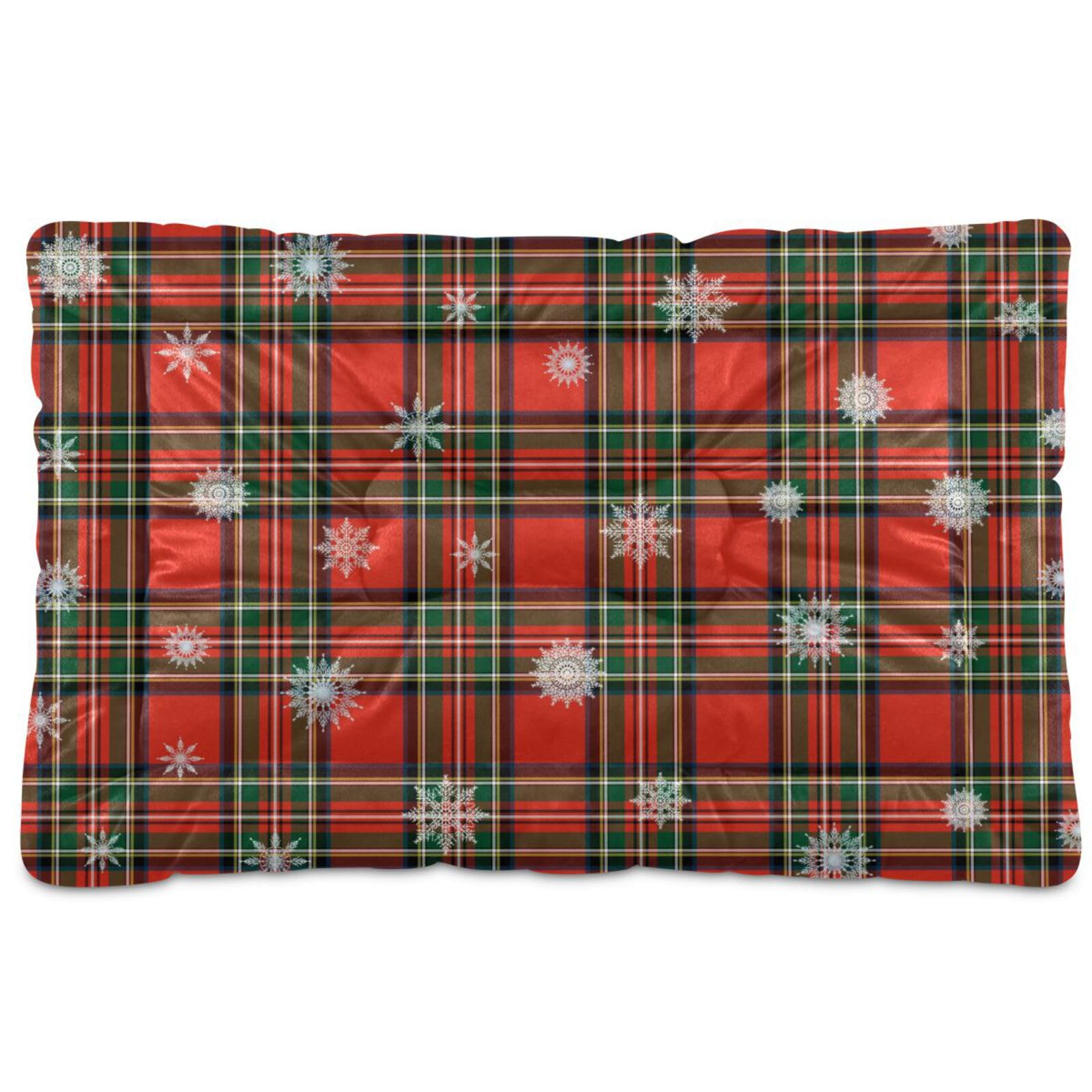 YETTASBIN Christmas Snowflake Plaid Crate Pet Bed, Portable Washable Dog Cat Mat, Soft Comfortable Pet Mattress with Non-Slip Bottom for Dogs Cats Sleeping, 24 x 18 Inch