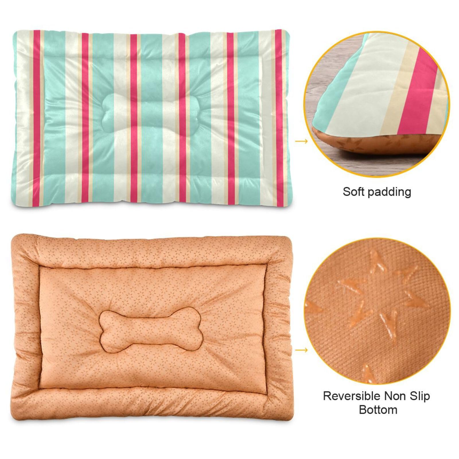 Coikll Simple Stripes Pet Bed Pad Soft Dog Bed Mat with Anti-Slip Bottom, Machine Washable Crate Pad Mattress for Dog Sleeping- 24 * 18inches