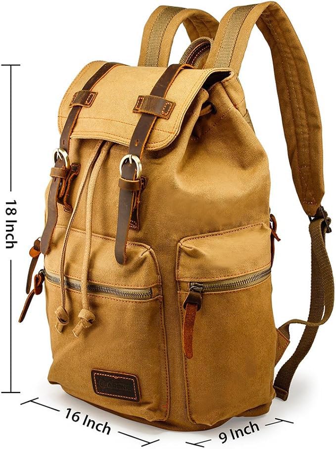 GEARONIC Vintage Canvas Backpack, Casual Daypack Backpacks for Men Women, 15inch Laptop Bag Travel Hiking Camping Rucksack - Khaki