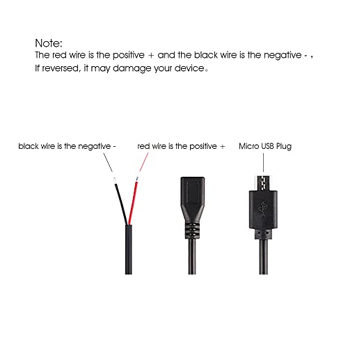 KSOPUERT 4 Pcs Micro USB to Bare Wire Open End Cable 12inch 5V 2.1A 28AWG 2 Cores Power Pigtail Repair Tin on The Tail Cable Cord DIY Black,1 Feet,2 Pcs Male Plug & 2 Pcs Female Plug Included