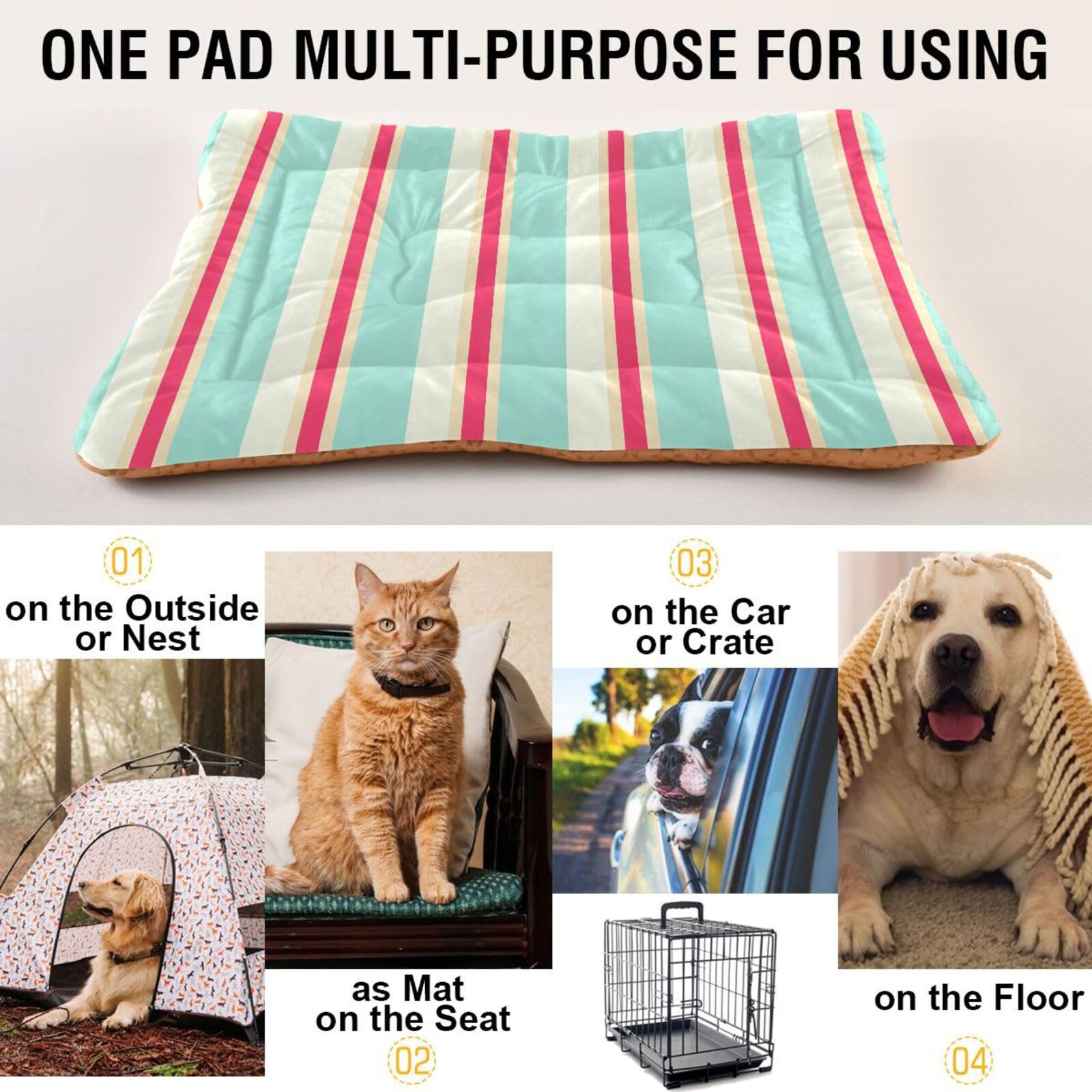 Coikll Simple Stripes Pet Bed Pad Soft Dog Bed Mat with Anti-Slip Bottom, Machine Washable Crate Pad Mattress for Dog Sleeping- 24 * 18inches