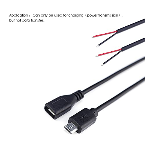 KSOPUERT 4 Pcs Micro USB to Bare Wire Open End Cable 12inch 5V 2.1A 28AWG 2 Cores Power Pigtail Repair Tin on The Tail Cable Cord DIY Black,1 Feet,2 Pcs Male Plug & 2 Pcs Female Plug Included