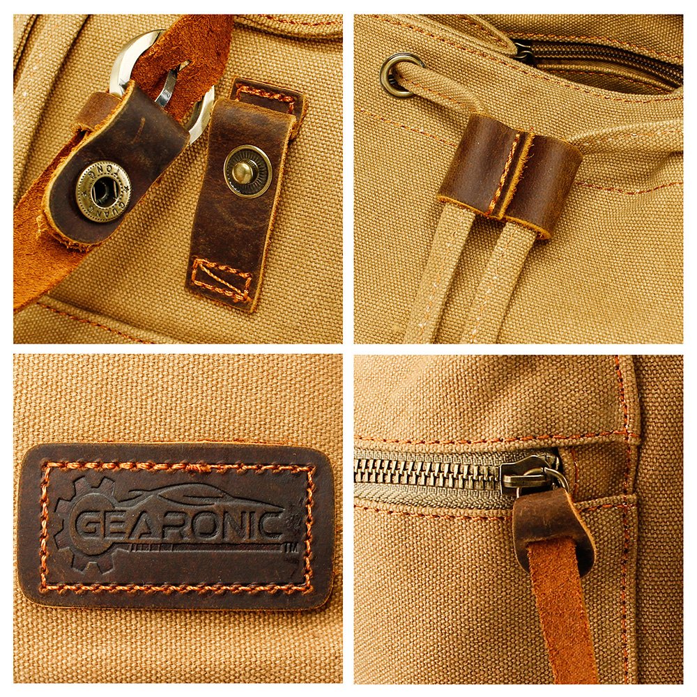 GEARONIC Vintage Canvas Backpack, Casual Daypack Backpacks for Men Women, 15inch Laptop Bag Travel Hiking Camping Rucksack - Khaki