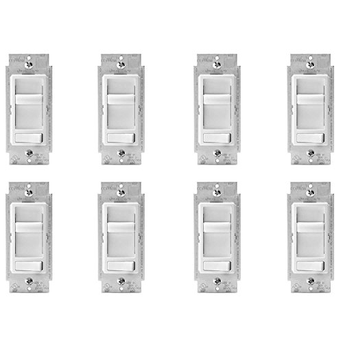 Leviton 6674-P0W SureSlide Universal 150-Watt LED and CFL/600-Watt Incandescent Dimmer, White, 8 Pack